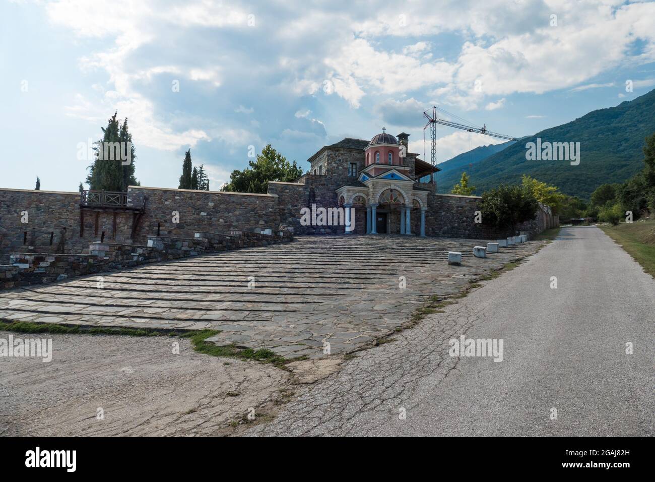 Lake Kerkini, Greece, July 12, 2021: The Timios Prodromos Monastery ...