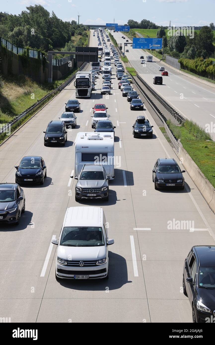 Jena, Germany. 31st July, 2021. Traffic is backed up for a total of ...