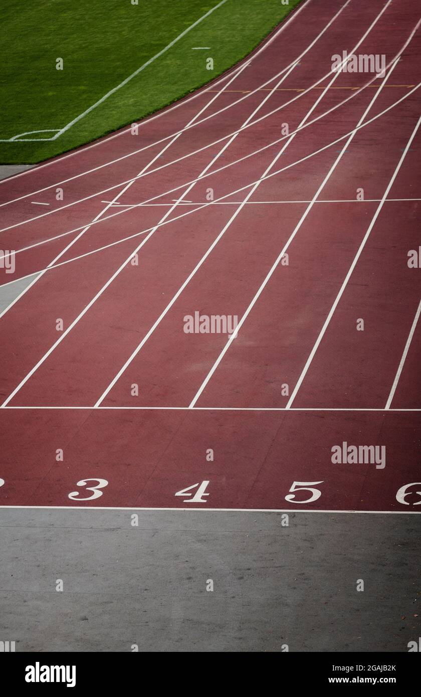 Starting grid of race track at the stadium. Athlete track Stock Photo ...