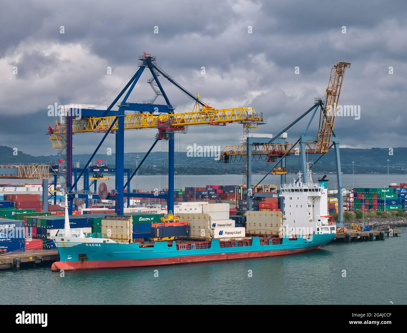 Container ship Ragna loading and unloading at the Belfast Harbour ...