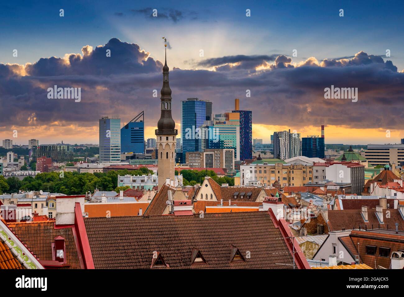 Aerial View of Tallinn Old Town in a beautiful summer day Stock Photo ...