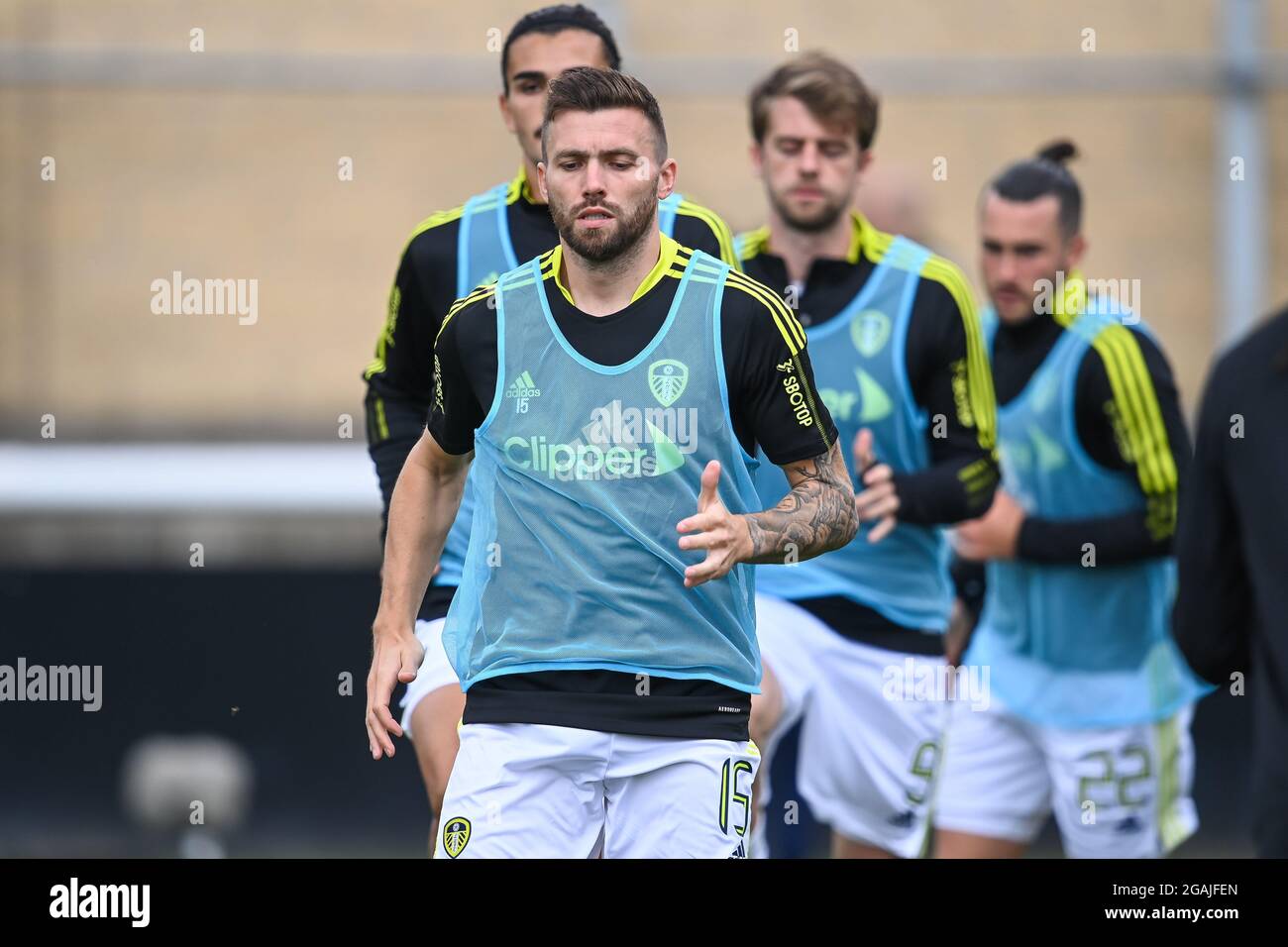 Stuart Dallas #15 of Leeds United during the pre-game warmup Stock ...