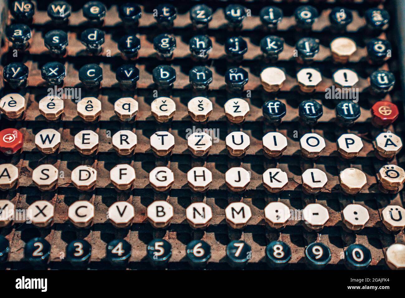 Keys of an old typewriter. Old mechanism. Secret message Stock Photo ...