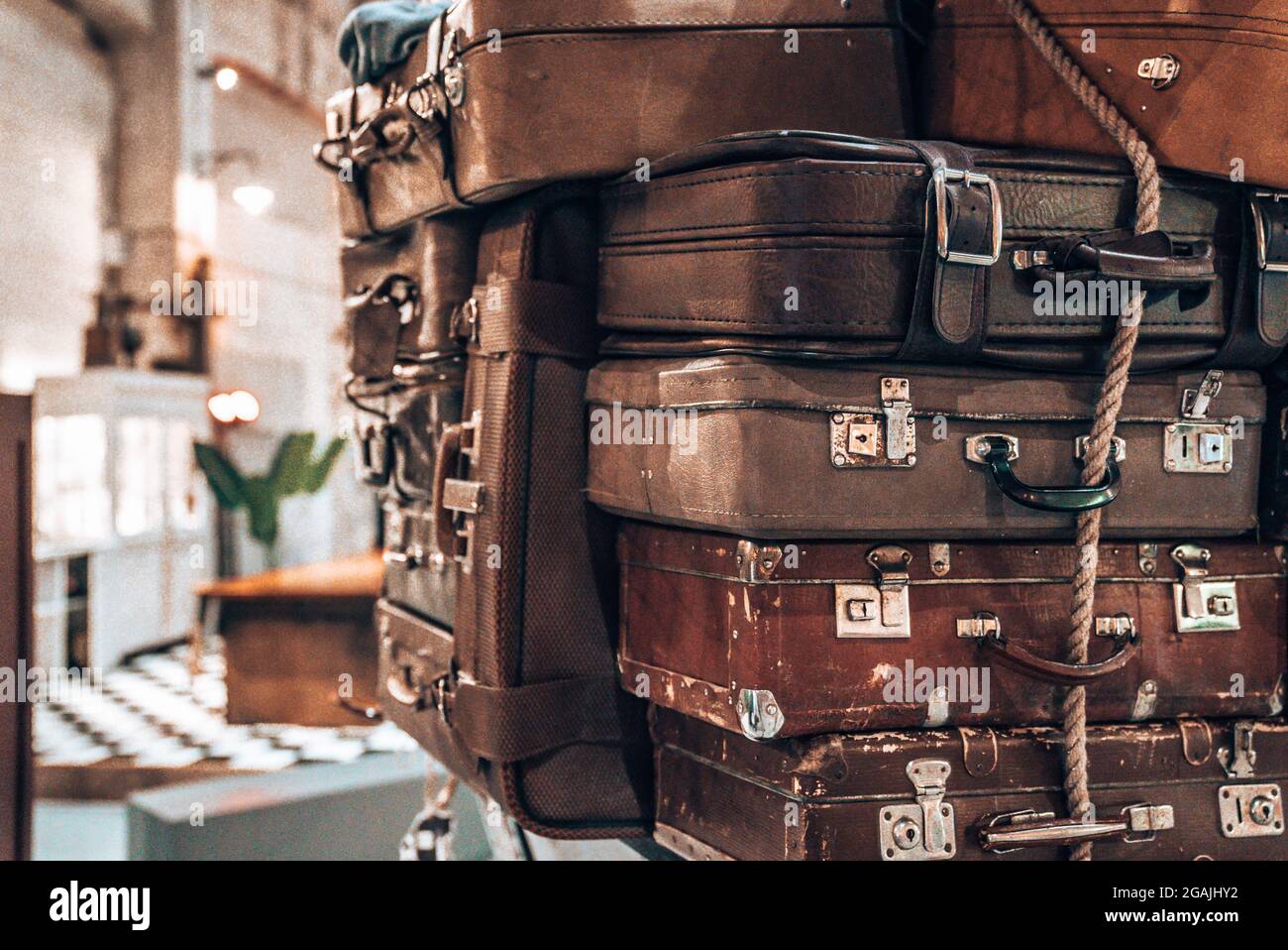 Vintage Pile Ancient Suitcases Form of Tower Design Concept Travel ...