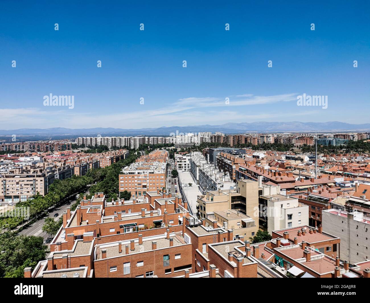 MADRID, SPAIN - Jul 01, 2021: An aerial view of the Tetuan and El Pilar ...