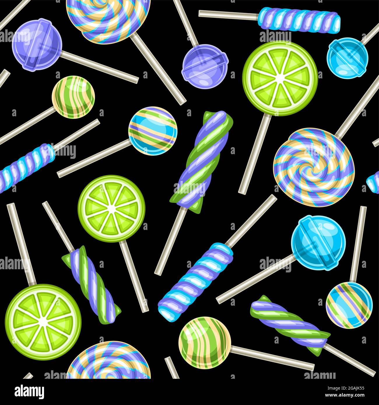 Vector Lollipop Seamless Pattern, square repeating fruit lollipops ...