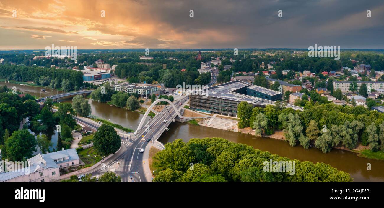 Cityscape of Tartu town in Estonia. Aerial view of the student city of ...