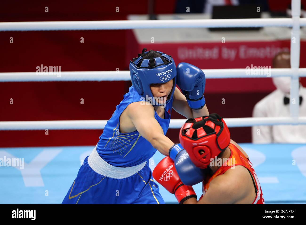Tokyo, Japan. 31st July, 2021. RANI Pooja (IND) (red) vs LI Qian (CHN ...