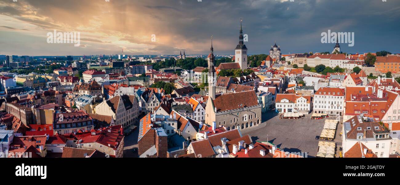 Aerial View of Tallinn Old Town in a beautiful summer day Stock Photo ...