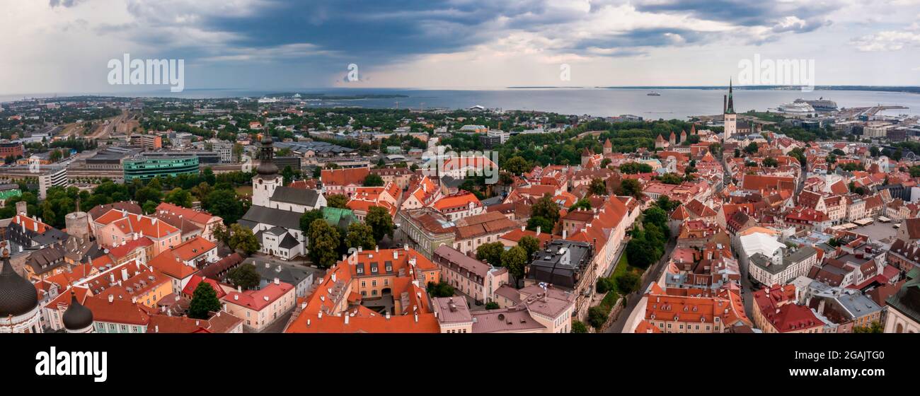 Aerial View of Tallinn Old Town in a beautiful summer day Stock Photo ...