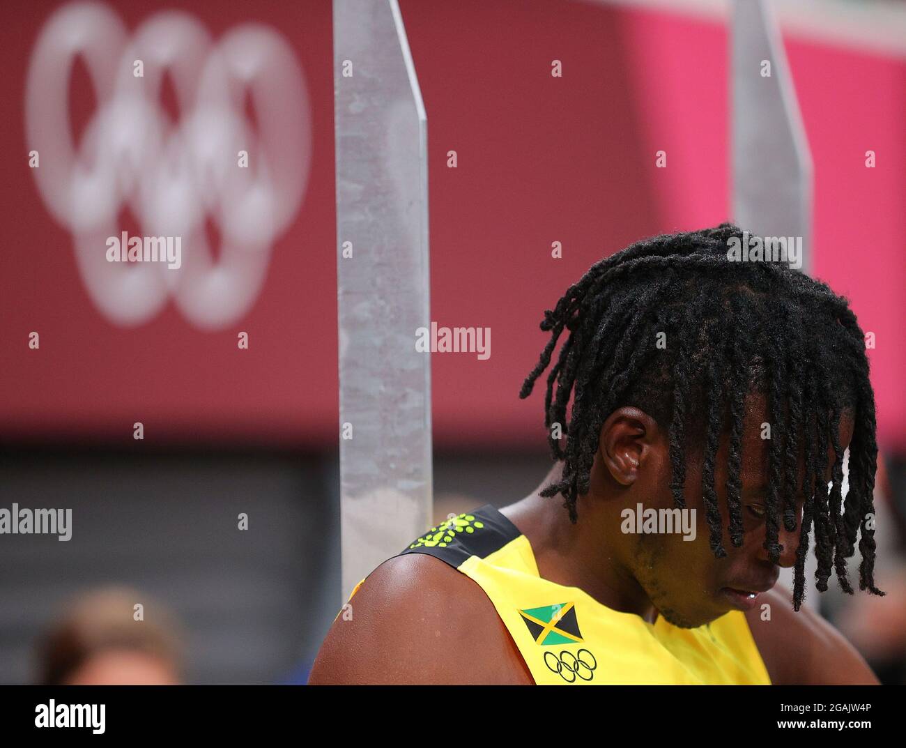 Tokyo, Japan. 31st July, 2021. Tajay Gayle of Jamaica is injured during ...