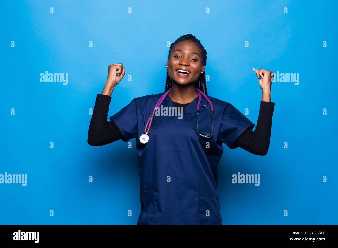 Waist up portrait of strong successful determined young African ...