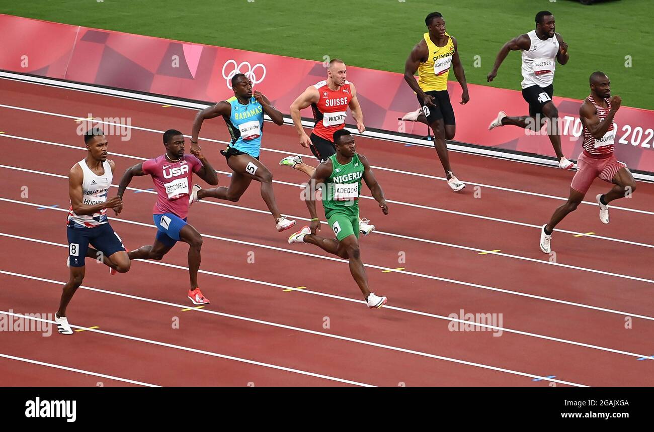 Tokyo, Japan. 31st July, 2021. Enoch Adegoke (in green) of Nigeria ...