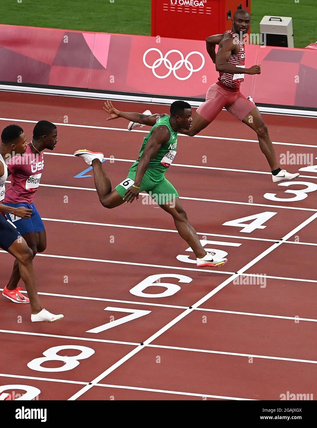 Tokyo, Japan. 31st July, 2021. Enoch Adegoke (in green) of Nigeria ...
