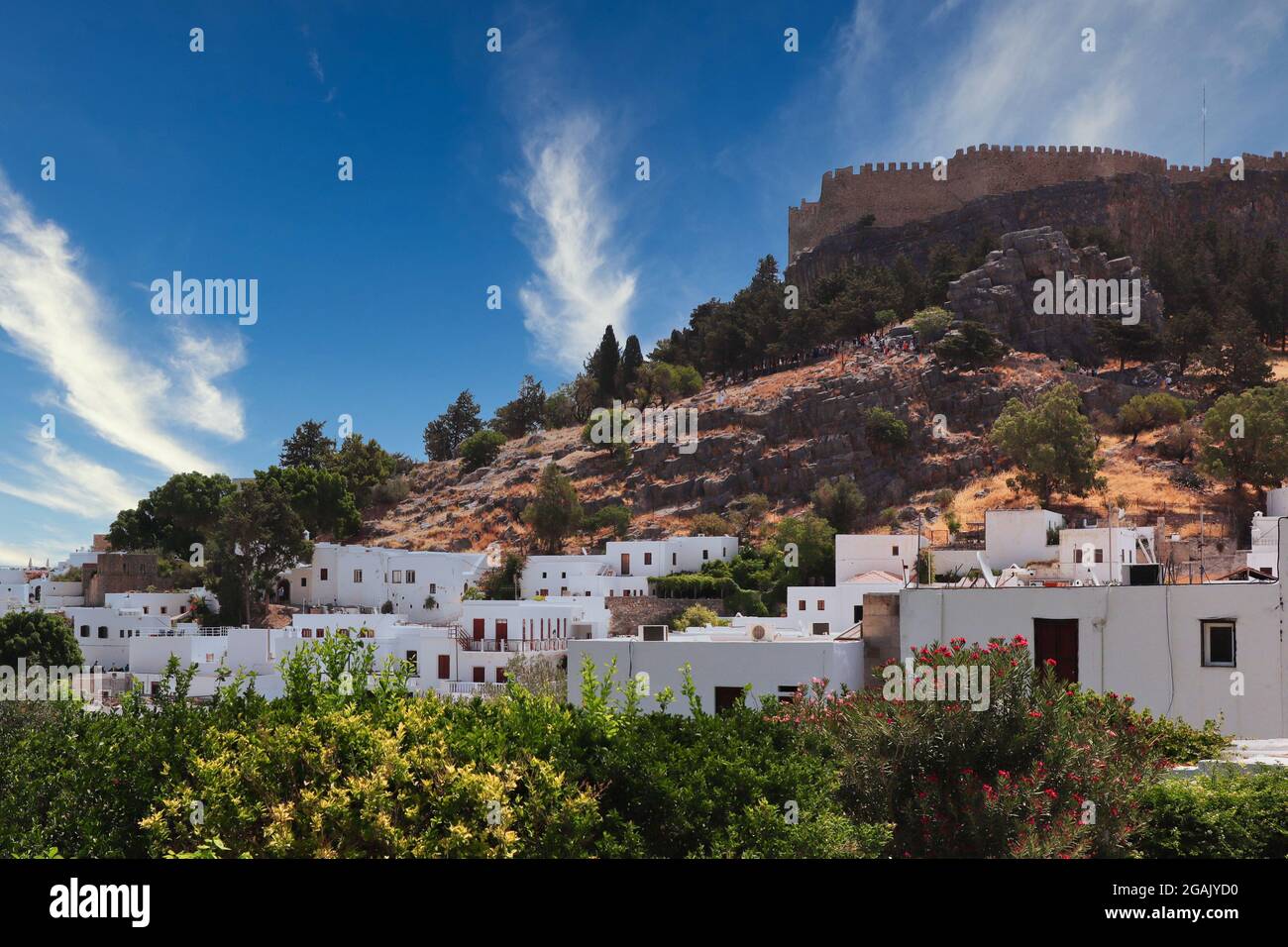 View of Acropolis of Lindos with Typical White Buildings in Rhodes ...