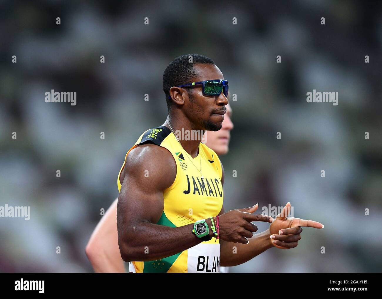 Tokyo, Japan. 31st July, 2021. Yohan Blake of Jamaica reacts during the ...