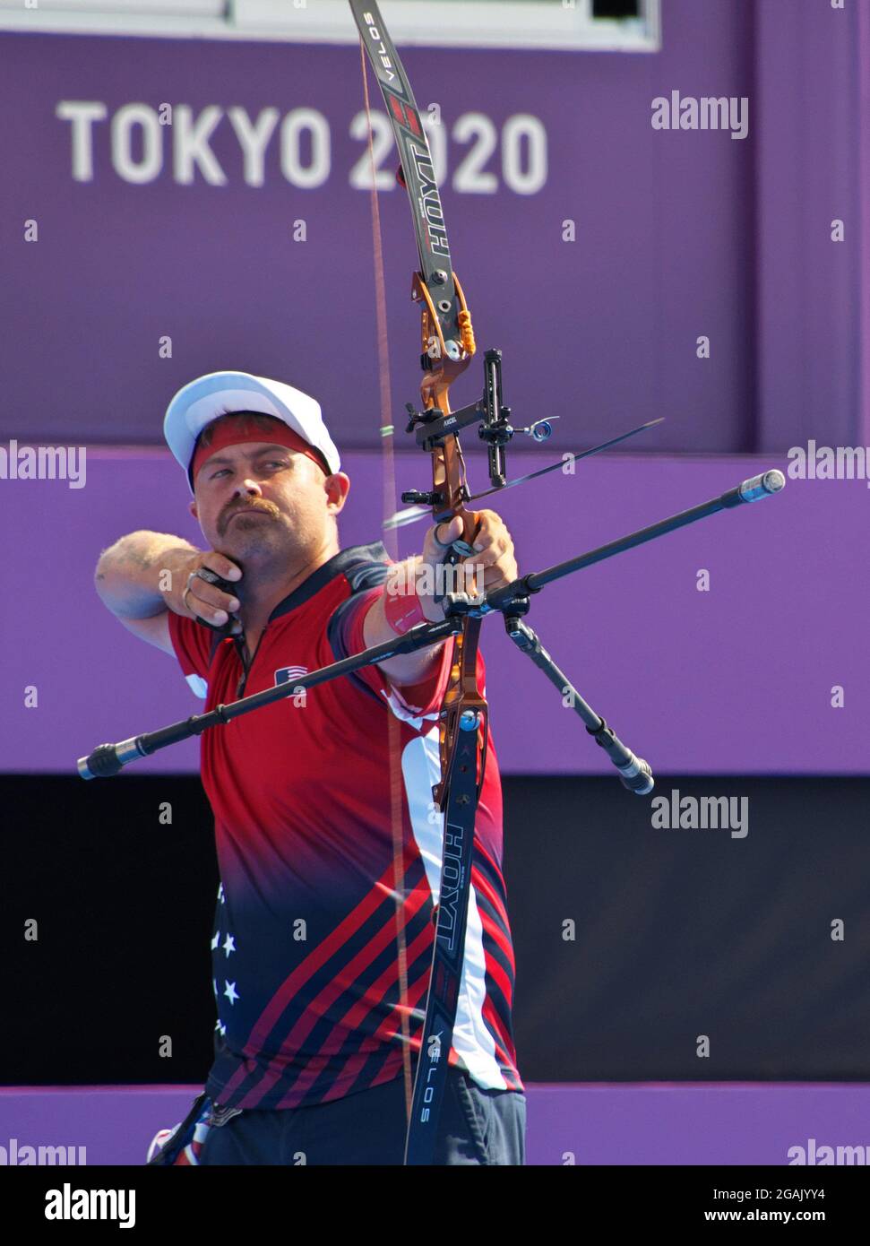 Tokyo, Japan. 31st July, 2021. USA's Brady Ellison fires his arrow in ...