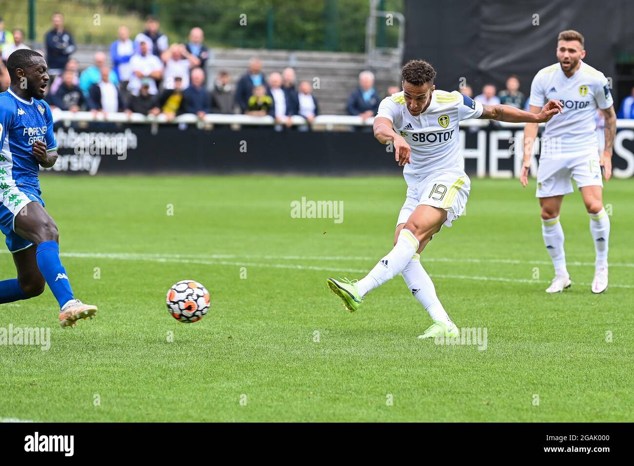Rodrigo Moreno #19 of Leeds United takes a shot on goal in, on 7/31 ...
