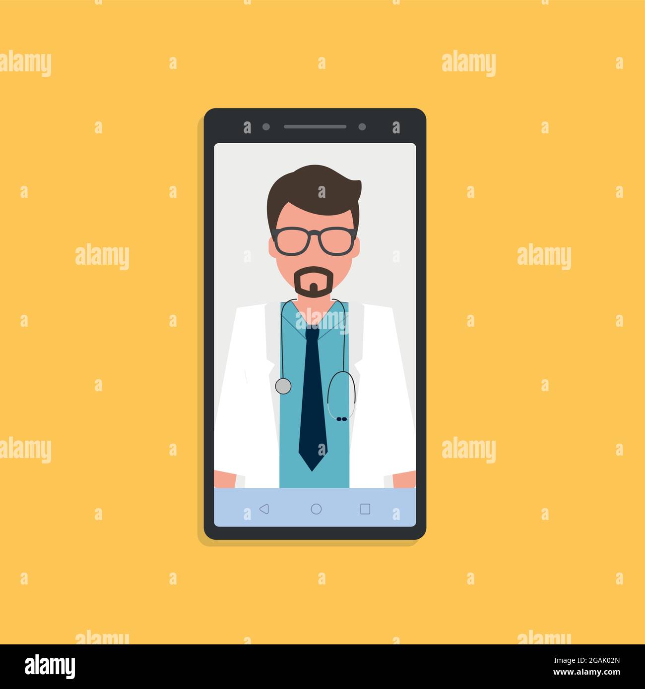Online doctor consultation on the phone, yellow background. Stock ...