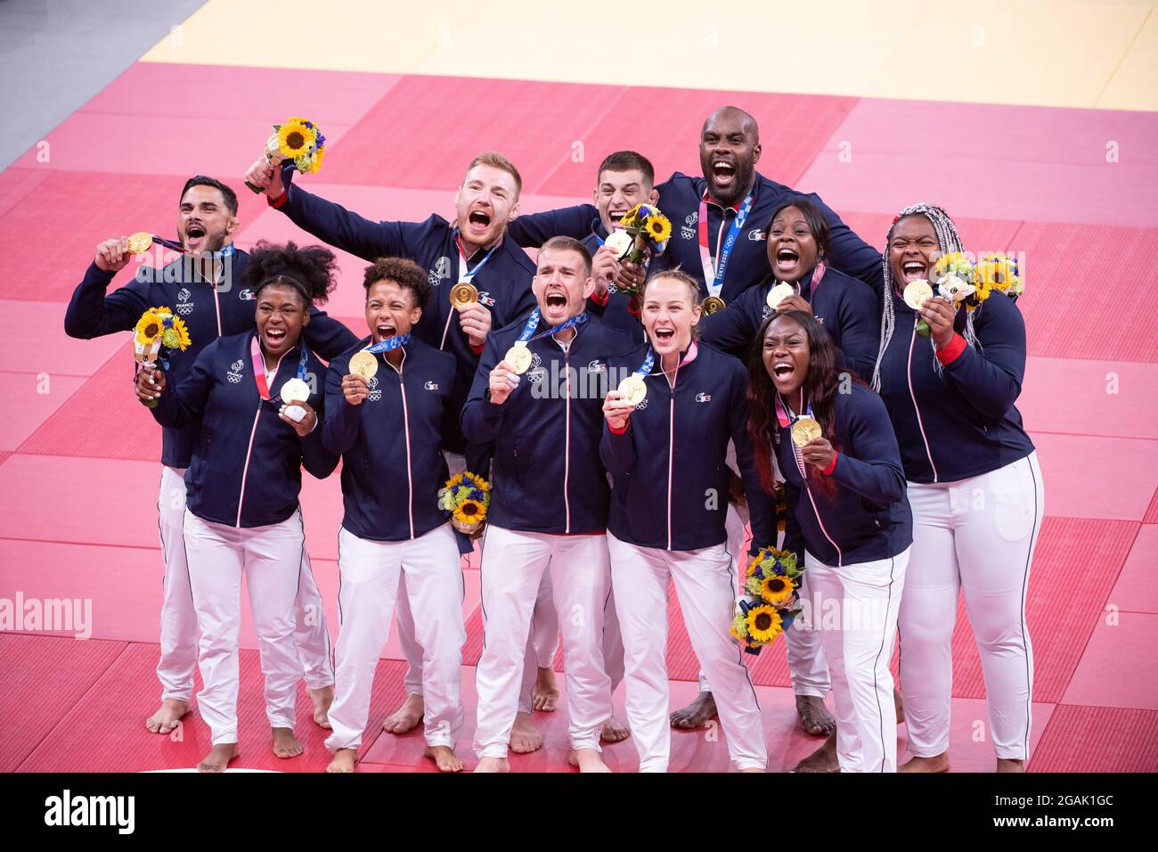 France Team (FRA), award ceremony, gold medal Judo-Mixed Team JULY 31 ...