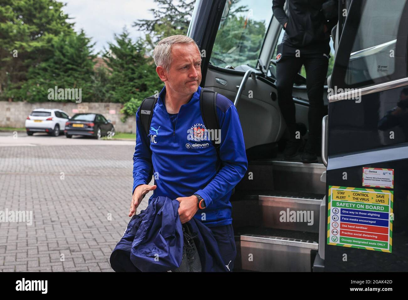 Neil Critchley manager of Blackpool arrives at the Mazuma Stadium Stock ...