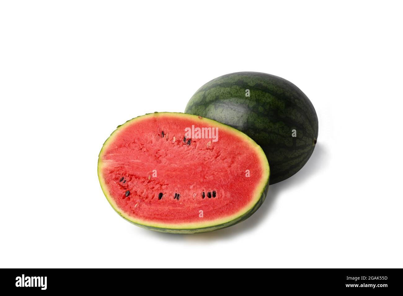 Fresh whole and half watermelon isolated on white background Stock ...
