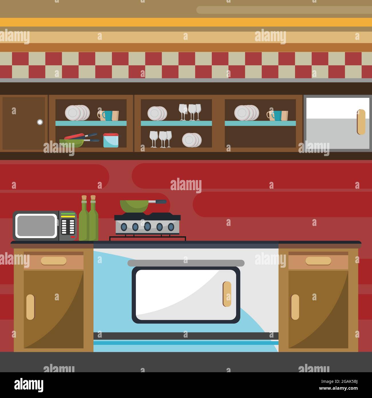 Illustration of the modern kitchen interior decorated with different ...