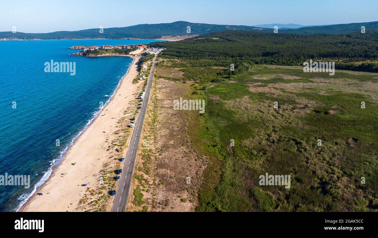 Drivers beach near the town of Sozopol on the Bulgarian Riviera Stock ...