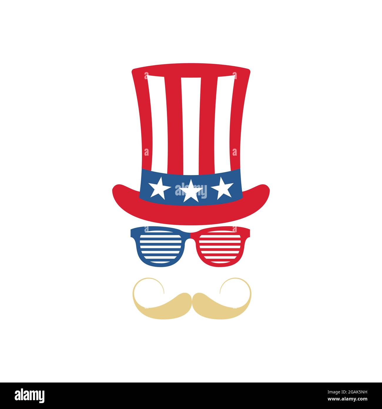 Glasses, mustache and hat of Uncle Sam. American flag. National holiday ...
