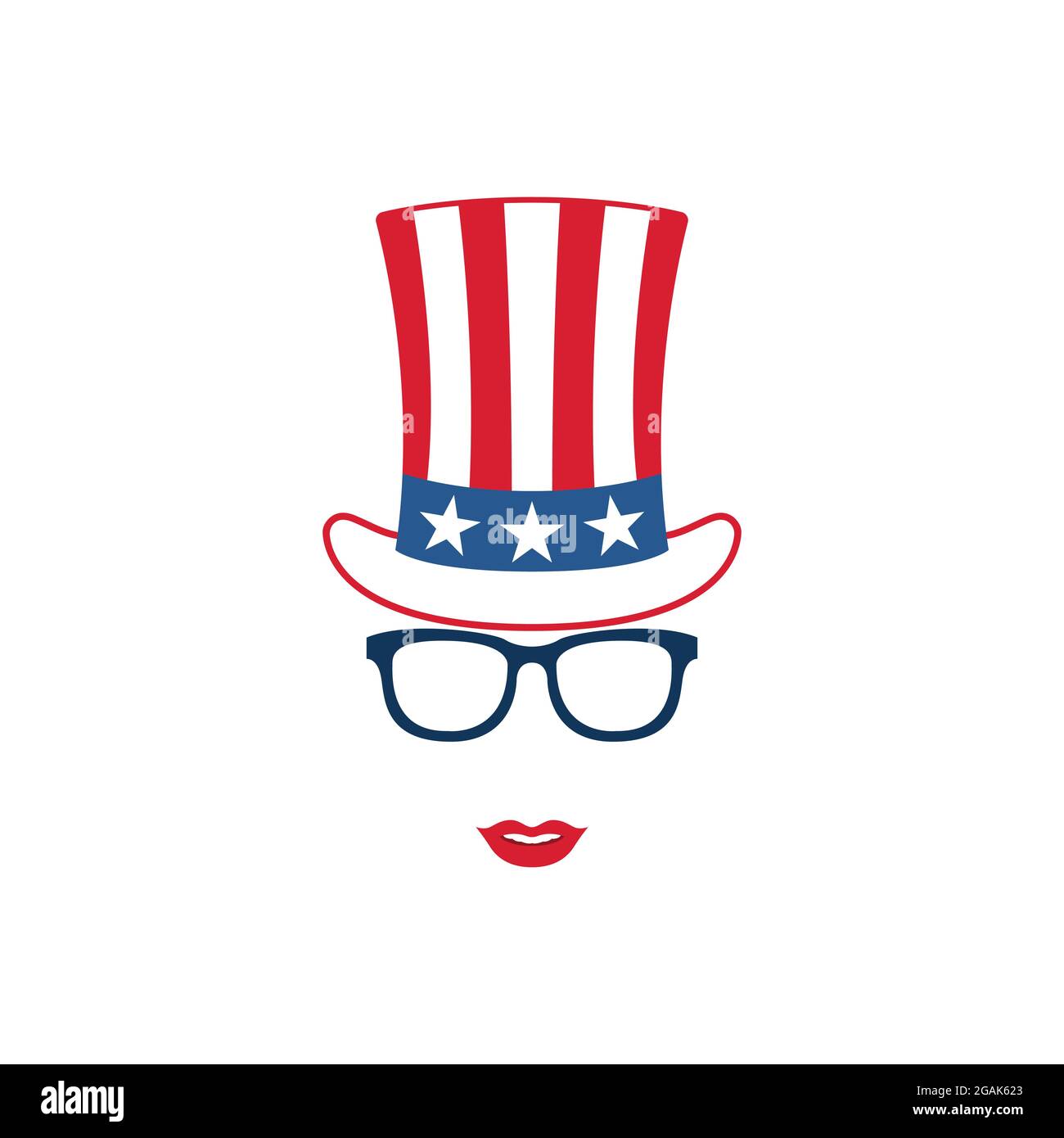 Portrait of Patriotic girl in Glasses and Hat of Uncle Sam. National ...