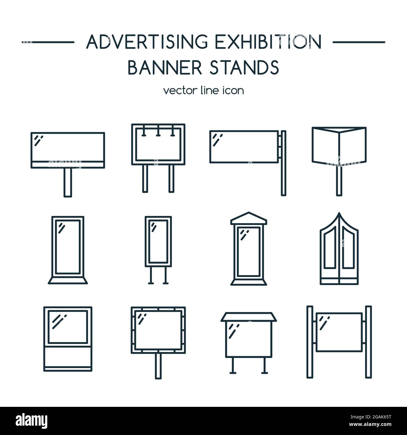 Advertising billboards and banner display, exhibition stands. Line ...