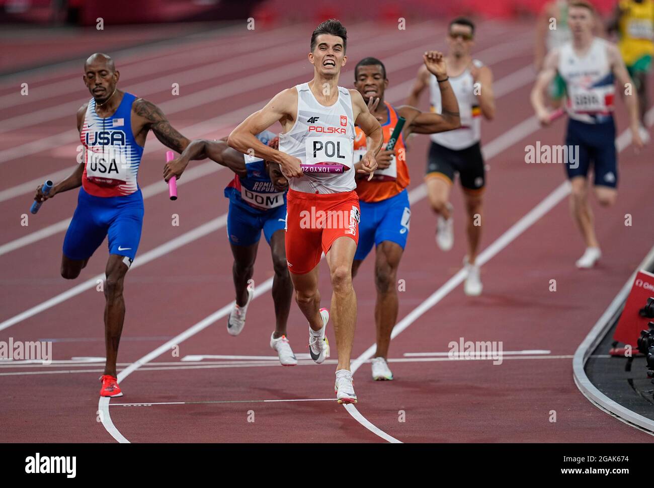 July 31, 2021: Polish team winning the 4 times 400 meter mixed relay at ...