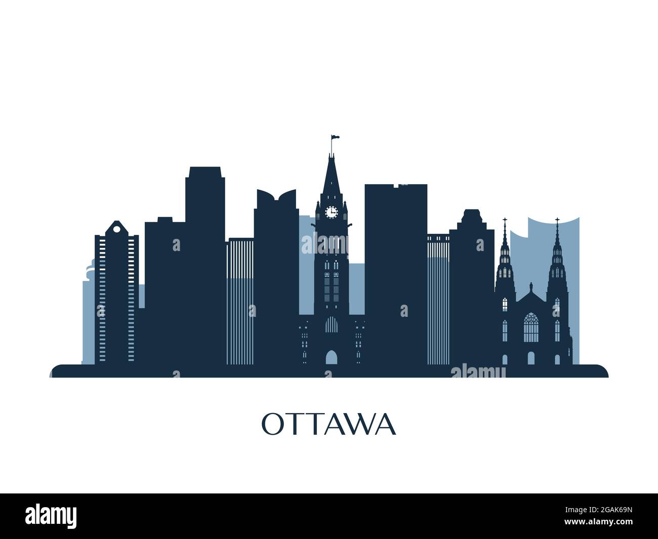 Ottawa skyline, monochrome silhouette. Vector illustration Stock Vector ...