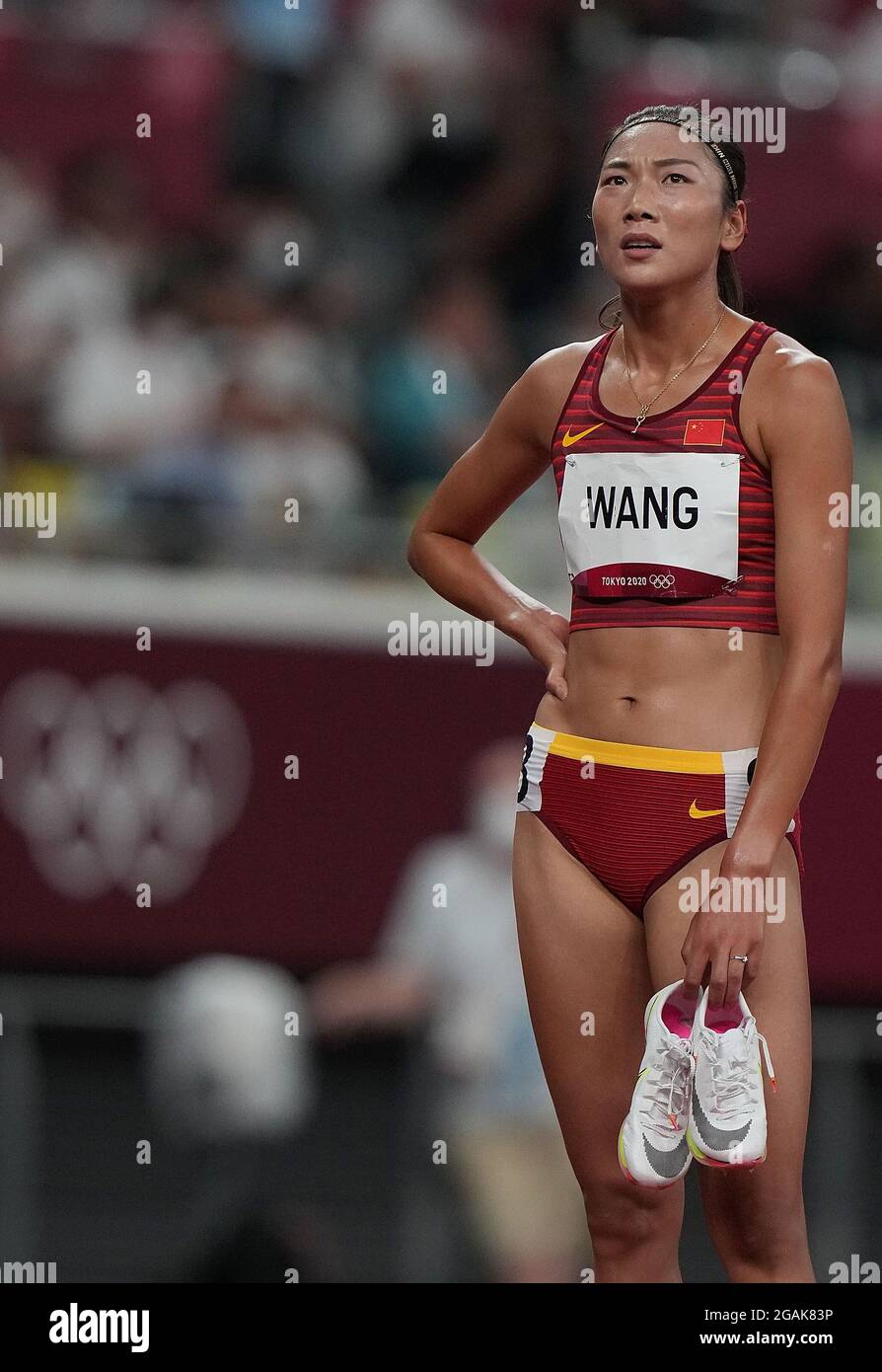 Tokyo, Japan. 31st July, 2021. Wang Chunyu of China reacts during the Women's 800m Semi-Final at ...
