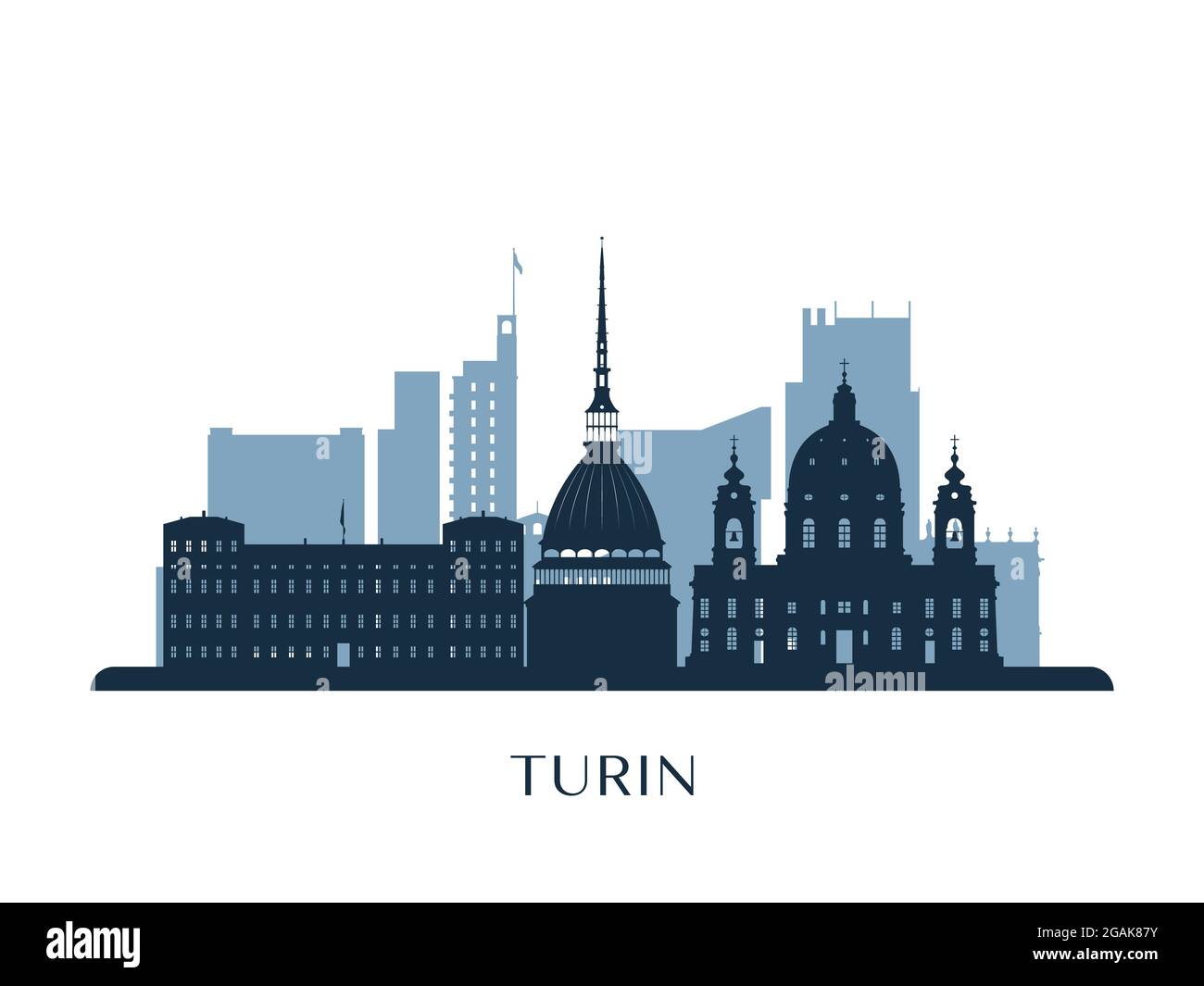 Turin skyline, monochrome silhouette. Vector illustration Stock Vector ...