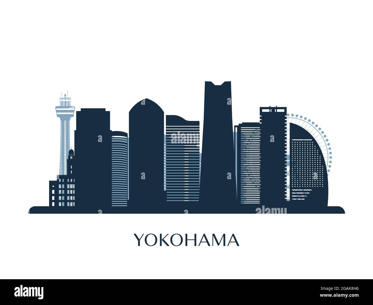 Yokohama skyline, monochrome silhouette. Vector illustration Stock ...