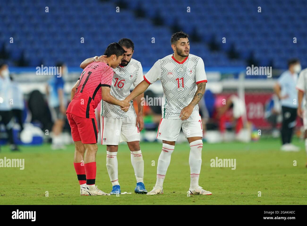 Yokohama, Japan. 31st July, 2021. Dongjun Lee (11 Republic of Korea) dejected after their loss ...