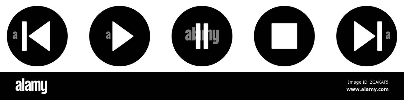 Set of black audio buttons. Black round buttons. Vector illustration ...