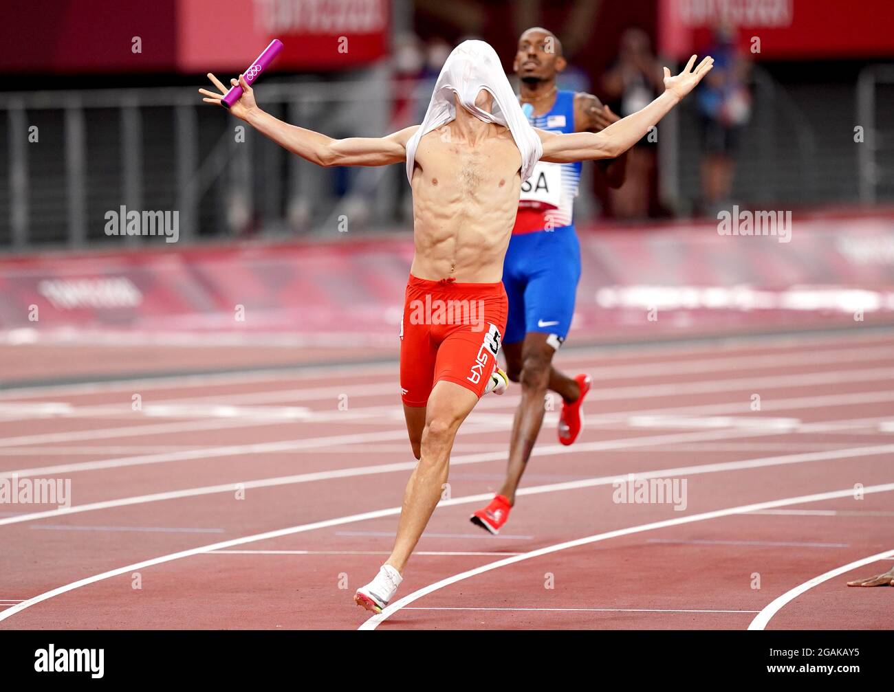 Poland s Kajetan Duszynski Celebrates Winning The 4 X 400m Relay Mixed