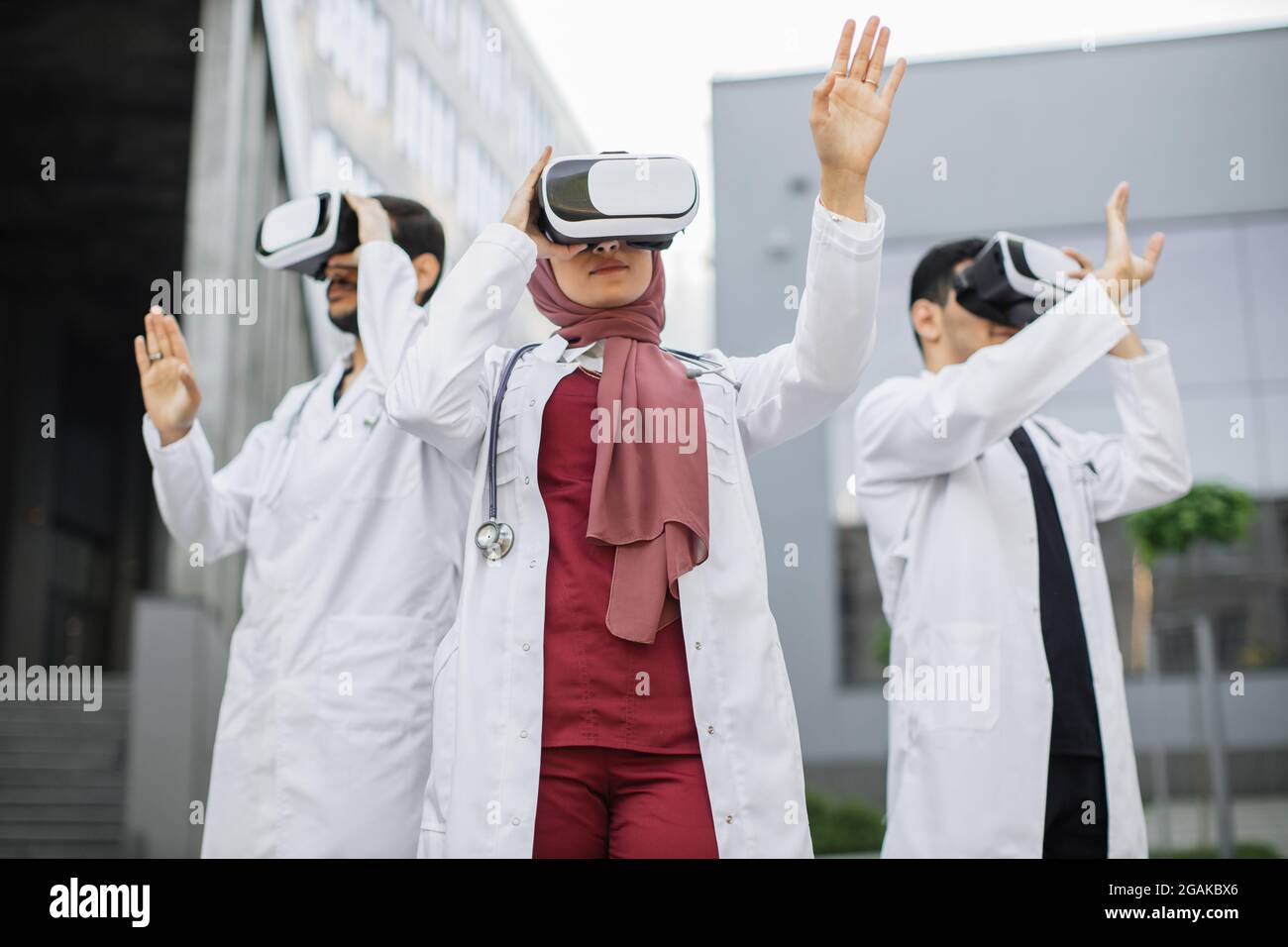 Technology and occupational concept. Visualization training with VR ...