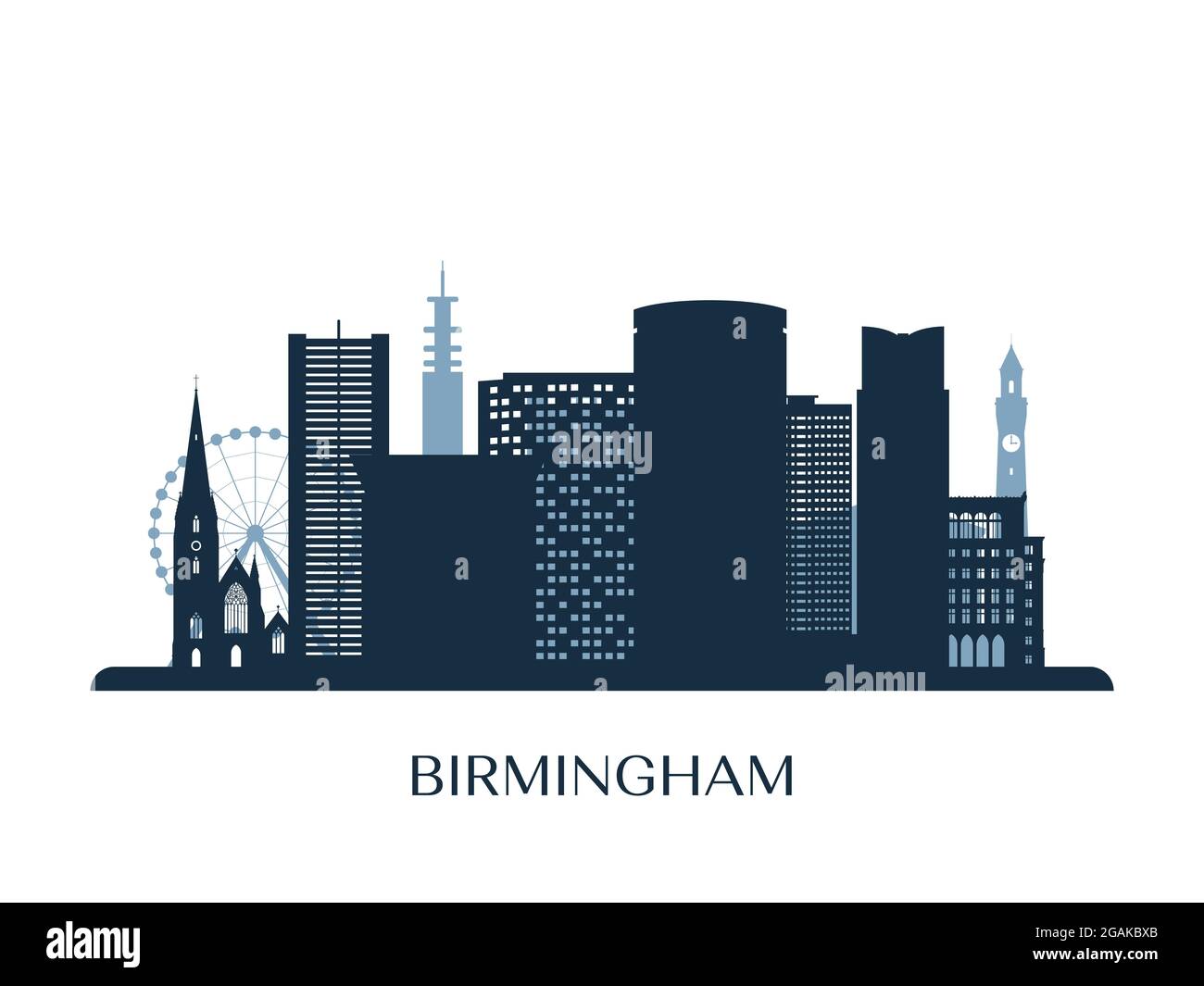 Birmingham skyline, monochrome silhouette. Vector illustration Stock ...