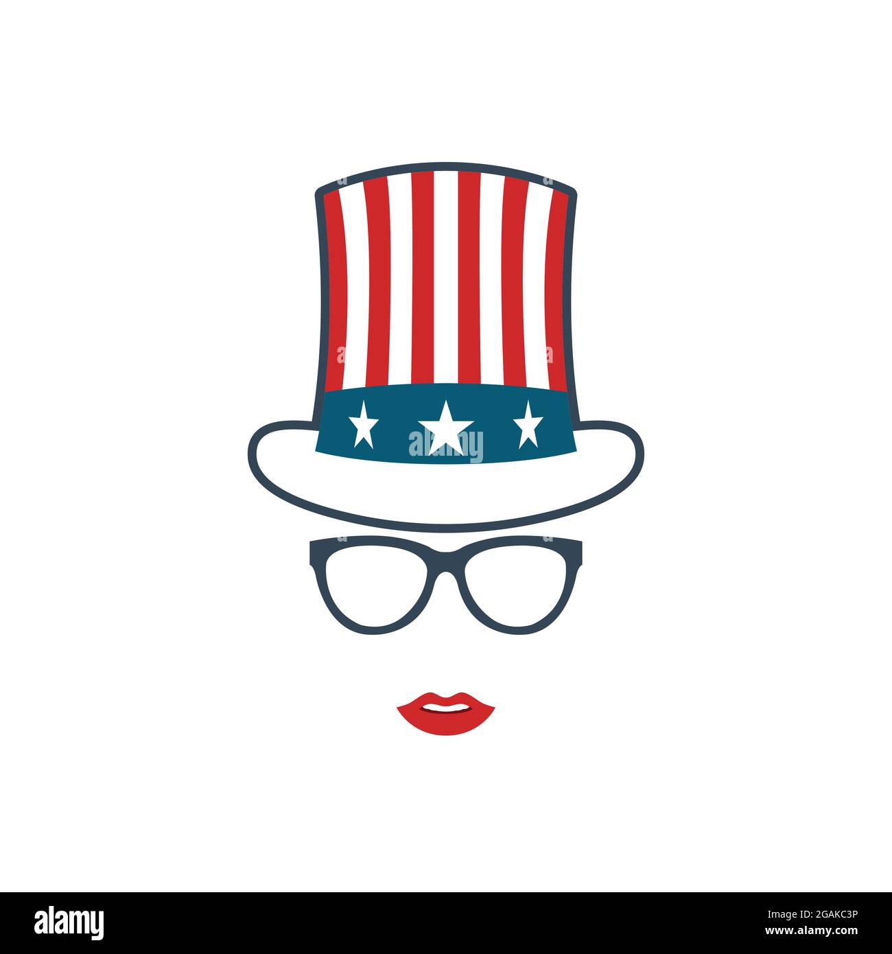 Portrait of Patriotic girl in Glasses and Hat of Uncle Sam. United ...