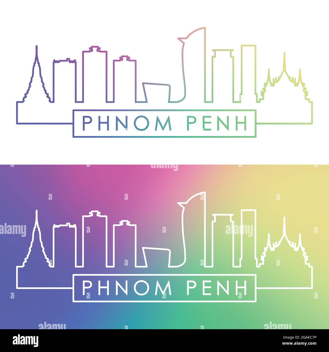 Phnom penh skyline. Colorful linear style. Editable vector file Stock ...