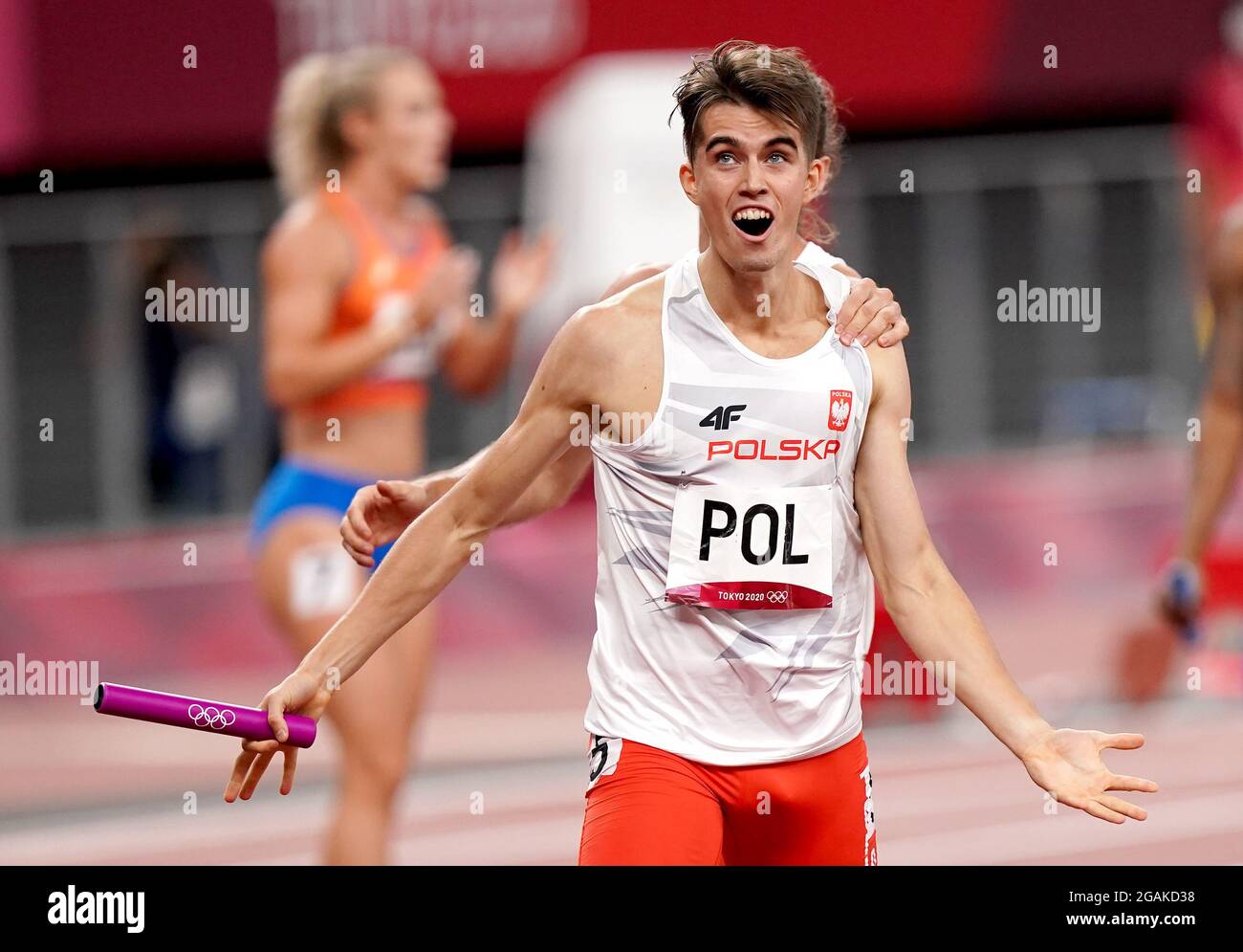 Poland's Kajetan Duszynski celebrates after winning the 4 x 400m Relay ...