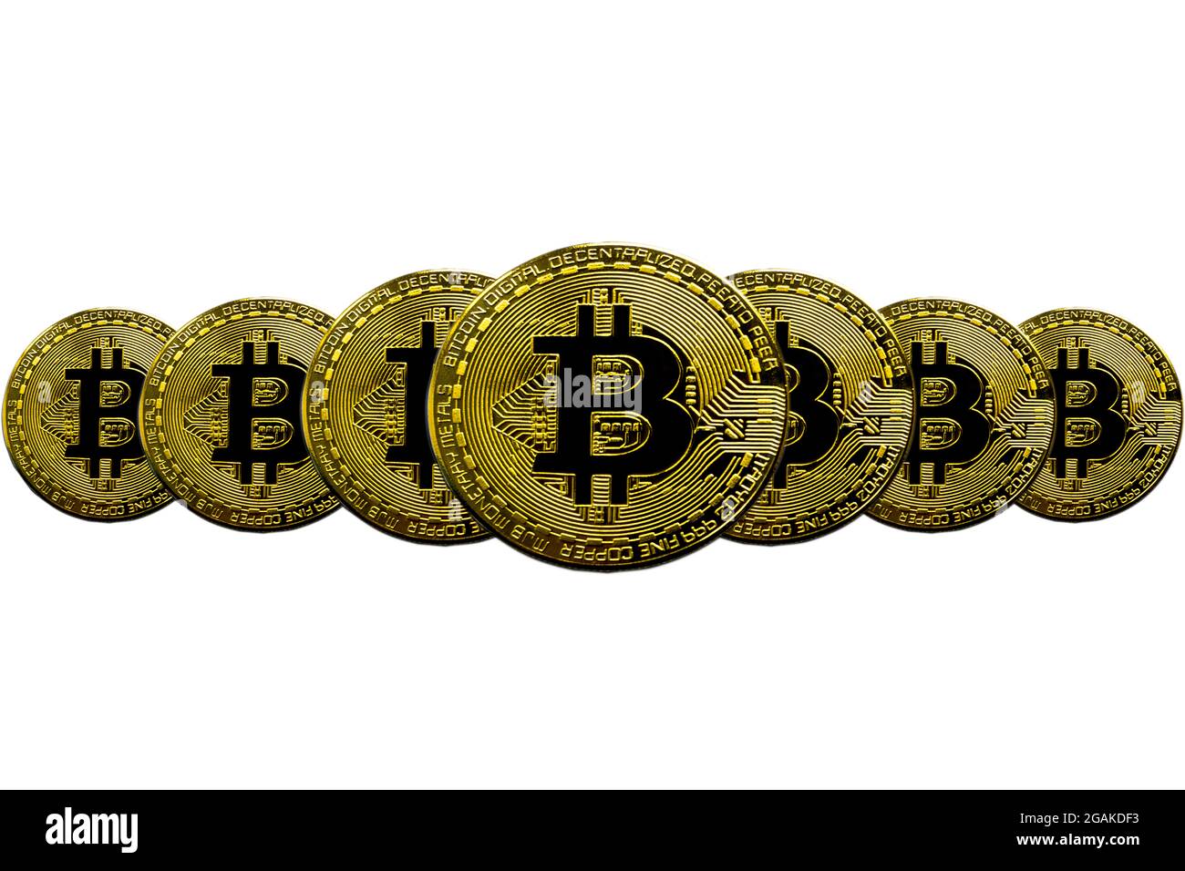 Bitcoin BTC crypto currency gold coins on white background, new virtual ...
