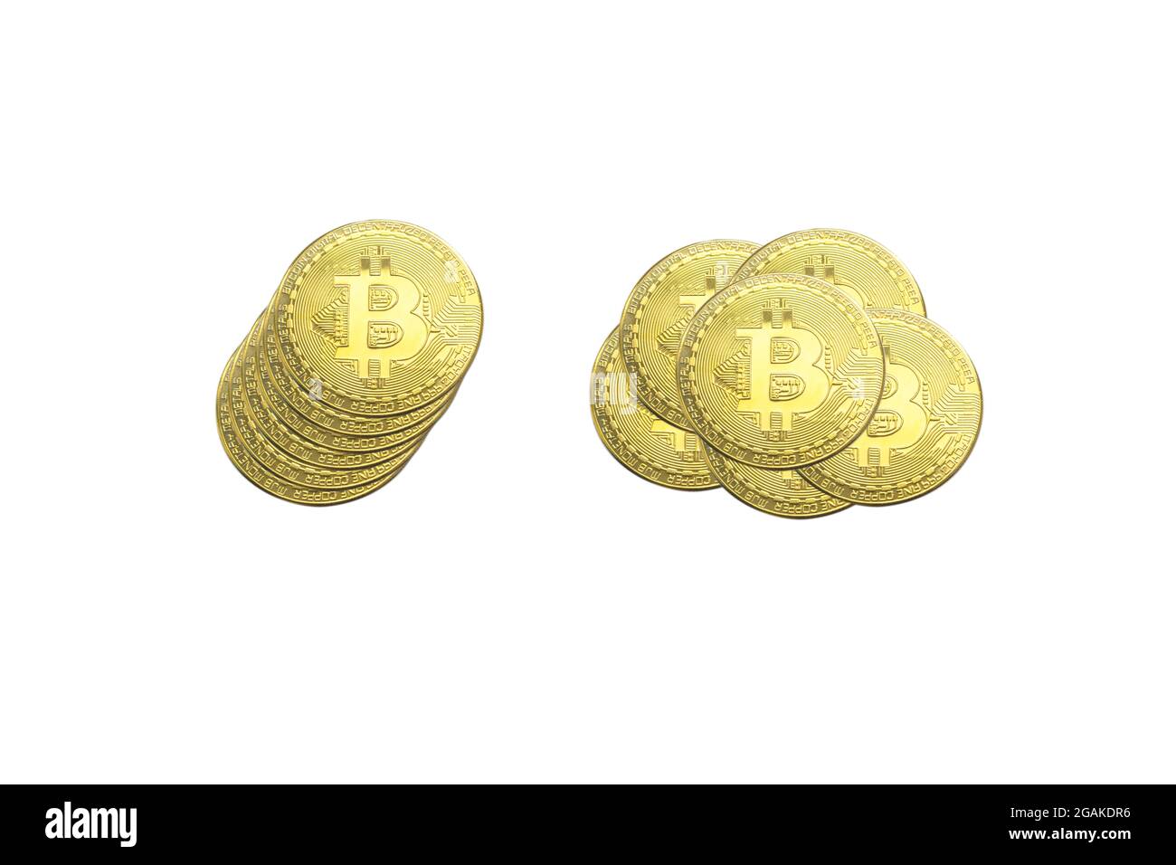 Bitcoin BTC crypto currency gold coins on white background, new virtual ...