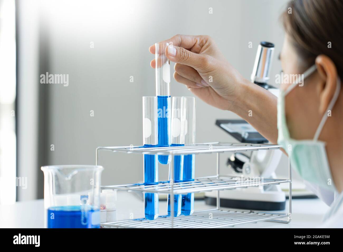 Scientist wear lab coat and protective wear are working with research ...
