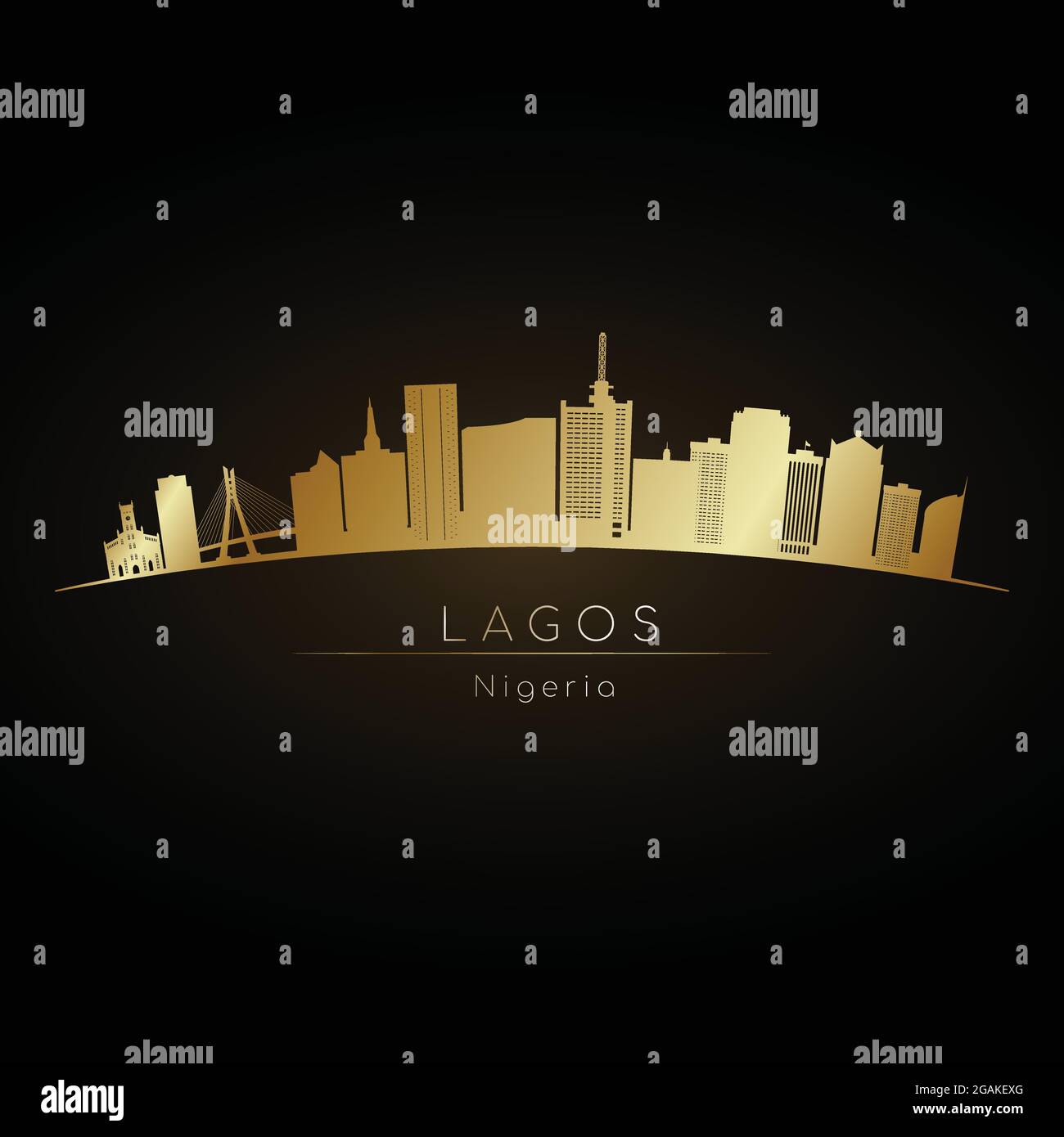 Golden logo Lagos skyline. Vector silhouette illustration Stock Vector ...