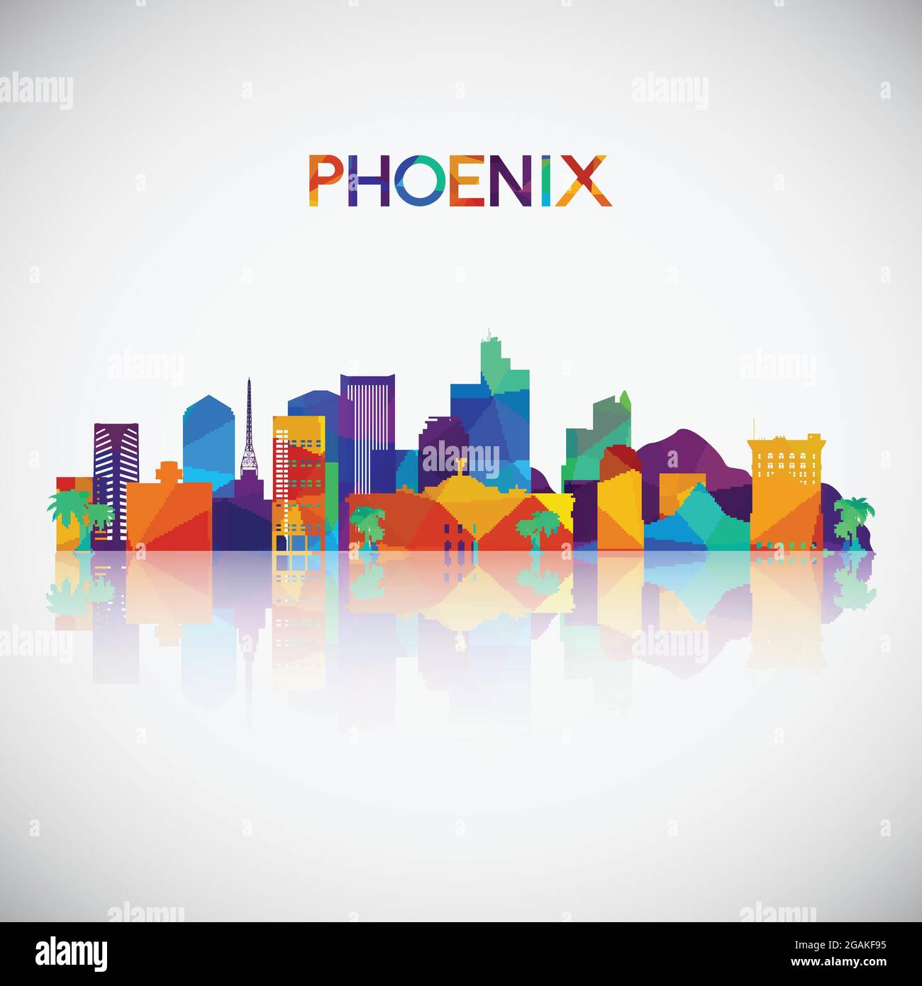 Phoenix skyline silhouette in colorful geometric style. Symbol for your ...
