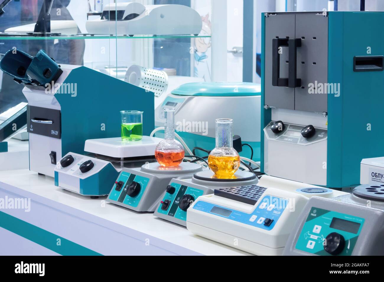 New laboratory equipment on the Exhibition of chemical reagents Stock ...